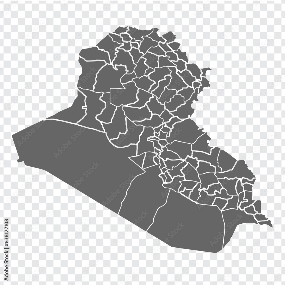 Blank map of Iraq. Districts of Iraq map. High detailed vector map ...