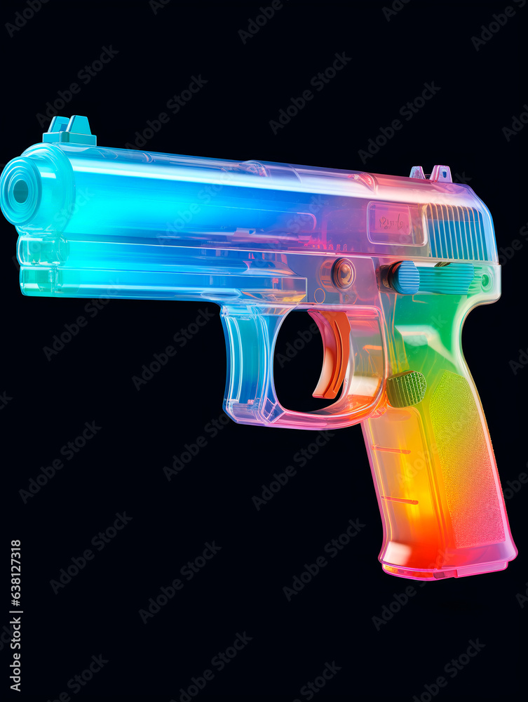 Concept of plastic glass rainbow gun is a transparent case isometric ...