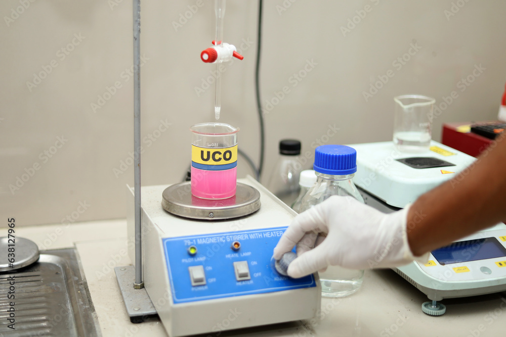 Laboratory personnel tested FFA levels in cooking oil using a magnetic ...