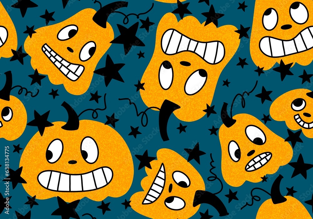 Cartoon retro seamless Halloween pumpkins pattern for kids clothes ...