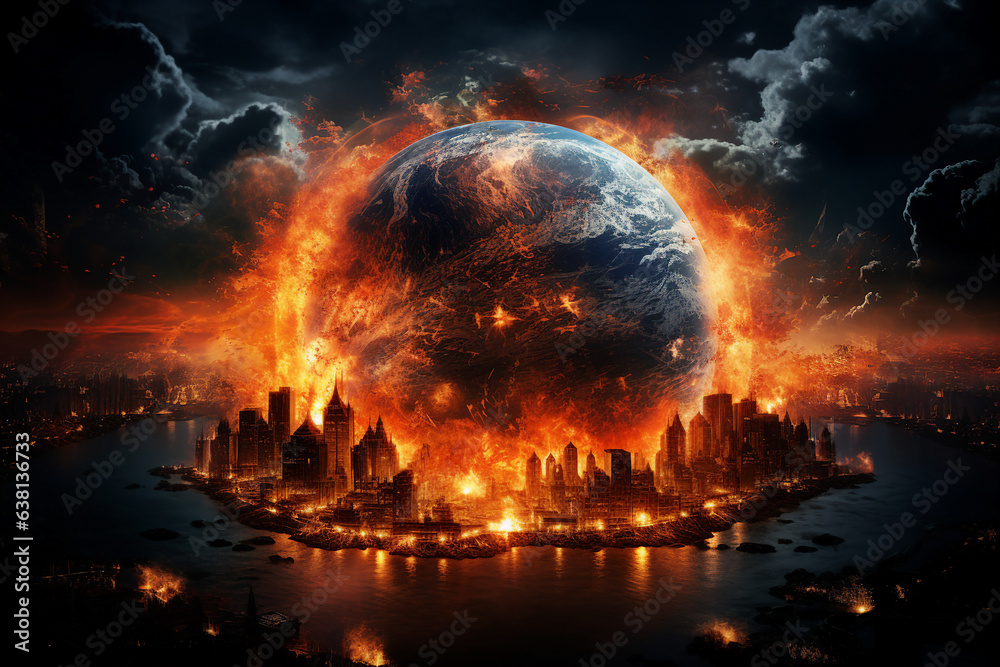 Generative ai colage image picture of burning earth destroying by ...