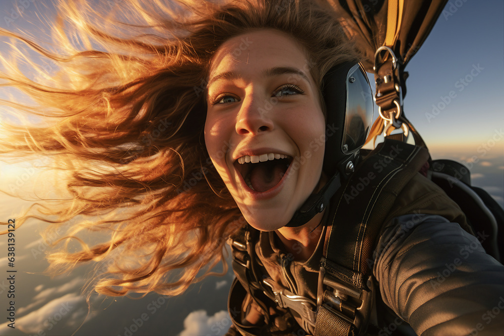 Generative AI photo of happy cheerful lady falling down with a ...