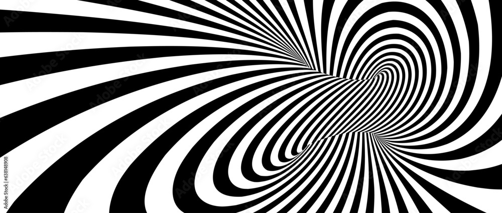 Abstract hypnotic spinning lines background. Black and white tunnel ...