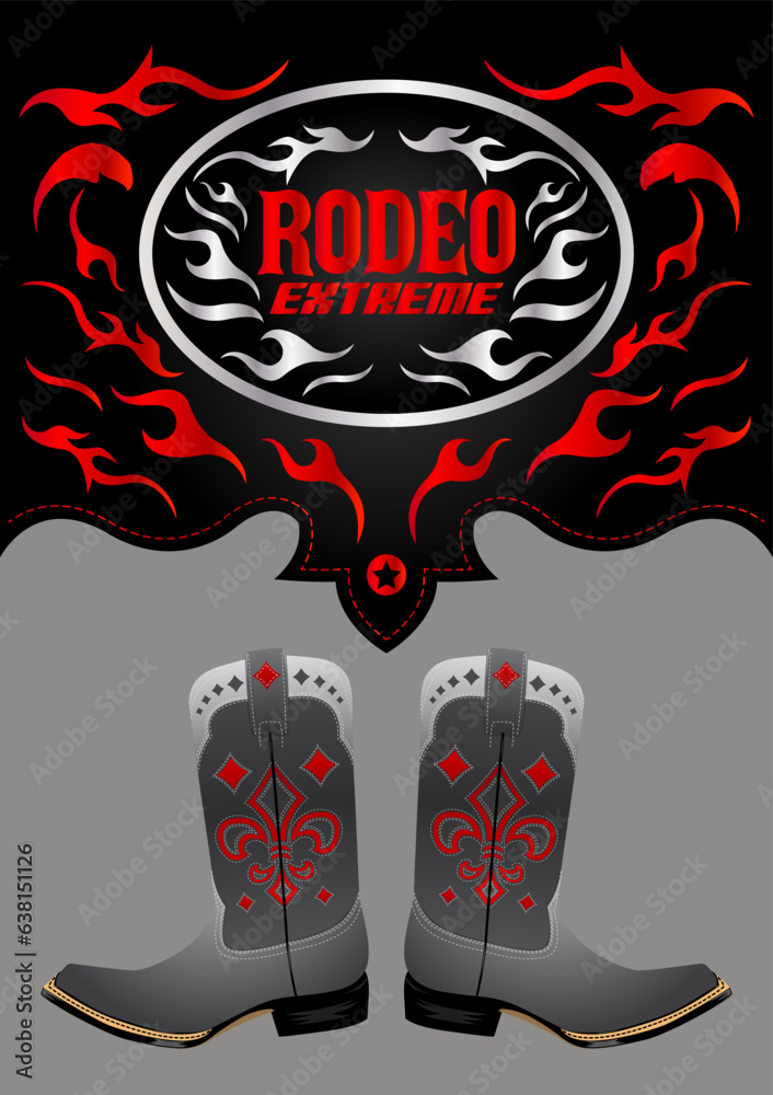 Rodeo extreme post design with cowboy boots and flames ready for your ...