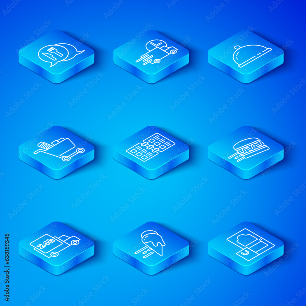 Set line Fast delivery by car, Restaurant cafe menu, Online ordering ...