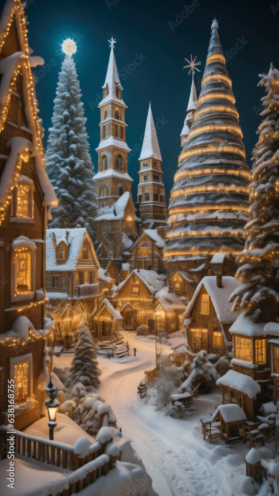 Fantasy Christmas village illustration showing a vintage town with ...