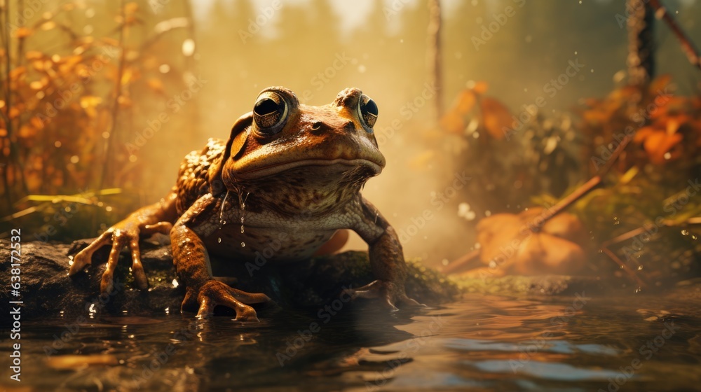 frog in a polluted pond, signifying the issue of freshwater pollution ...