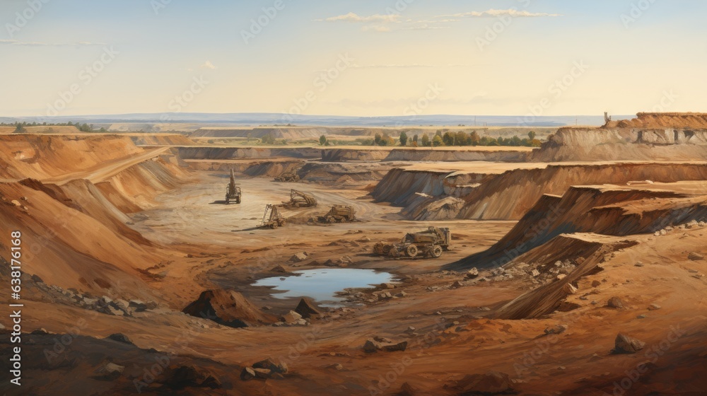 landscape scarred by open pit mining, a vivid representation of land ...