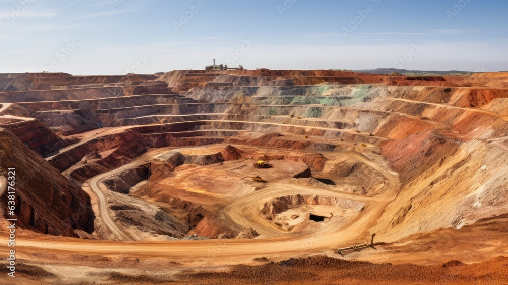 landscape scarred by open pit mining, a vivid representation of land ...