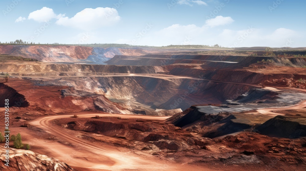 landscape scarred by open pit mining, a vivid representation of land ...