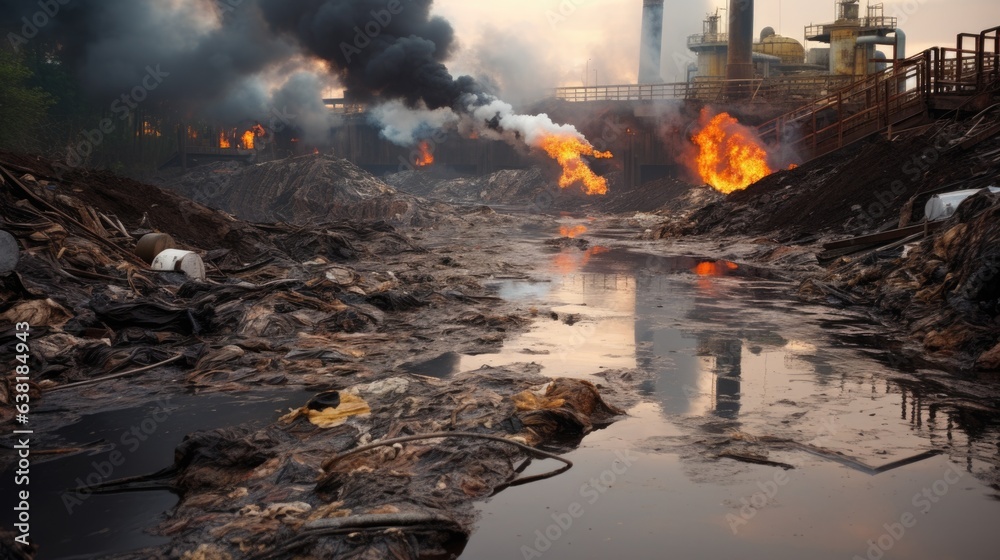 river overrun by industrial waste, a display of water pollution ...