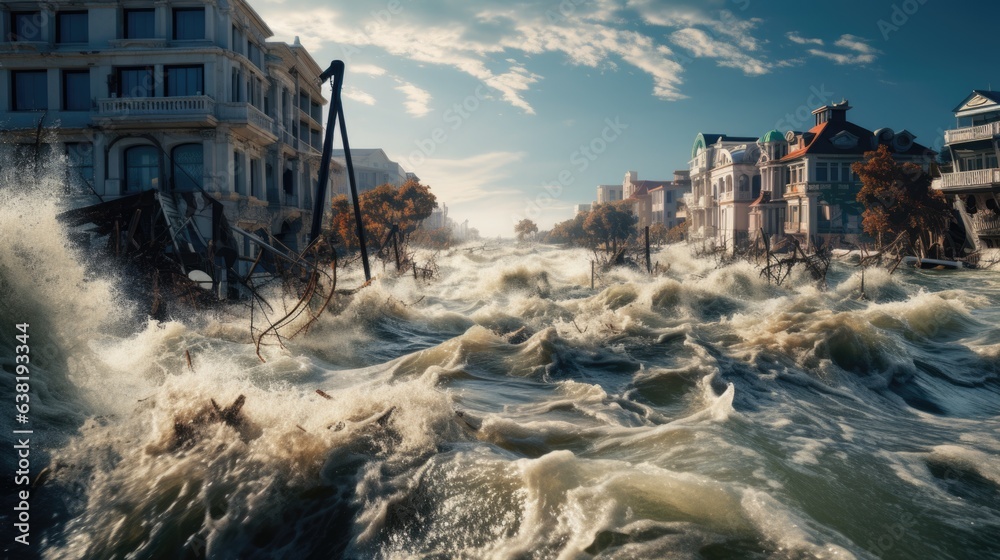 coastal city experiencing flooding due to sea level rise, a sign of ...