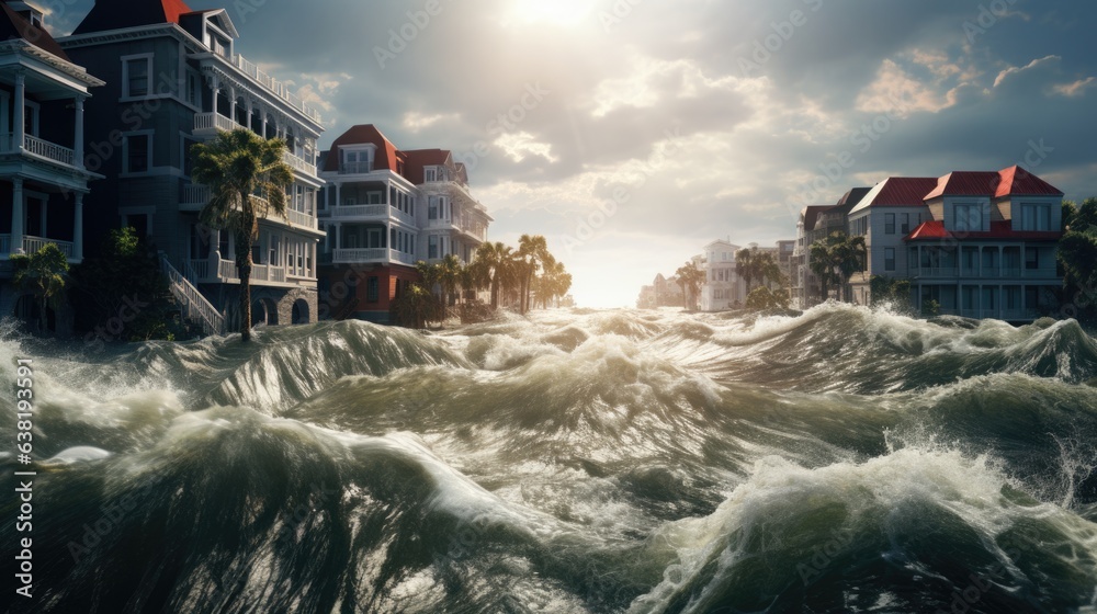 coastal city experiencing flooding due to sea level rise, a sign of ...