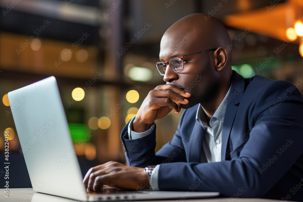 Tech-Savvy Businessman at Work: An African man in the office, deep in ...
