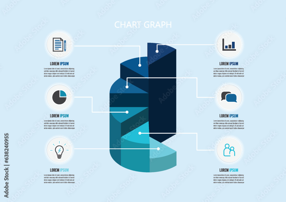 Infographic Pie Chart 6 options. For content, diagram, flowchart, steps, parts, timeline ...