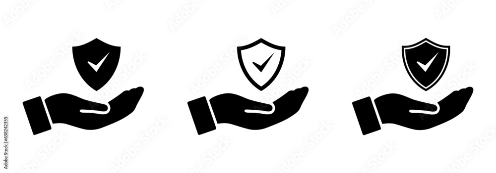 Premium security shield icon set on palm hand. security shields ...