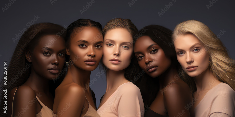 A diverse group of beautiful women with natural beauty and glowing ...