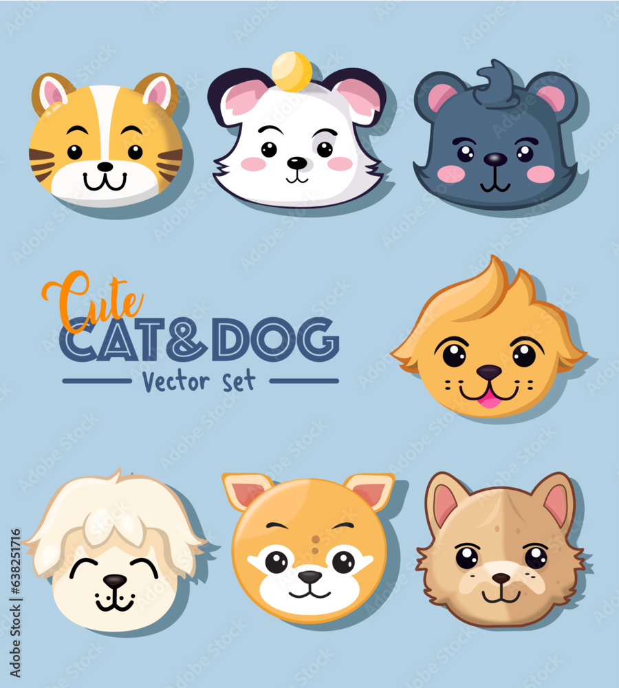 Cute Adorable Cat & Dog Illustrations Vector. Clip Art Vector ...