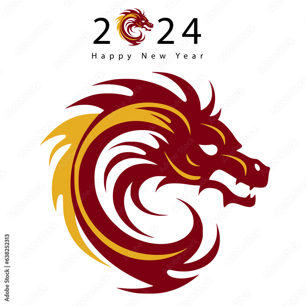 Vector Chinese dragon logo icon minimal design, Happy chinese new year 2024 with dragon on the ...