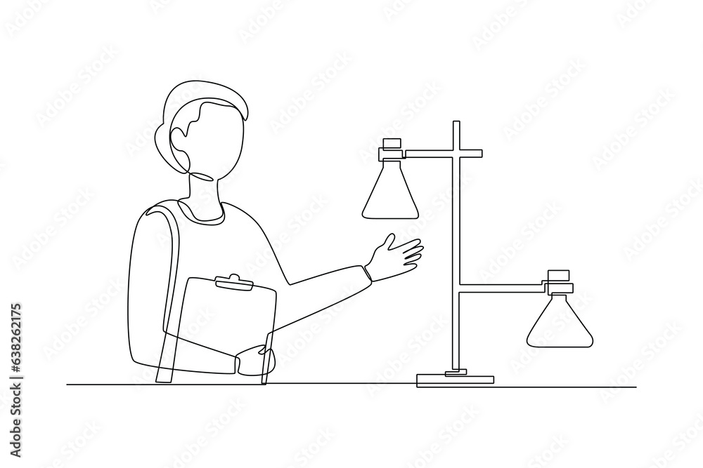 One continuous line drawing of Chemistry and physics laboratory ...