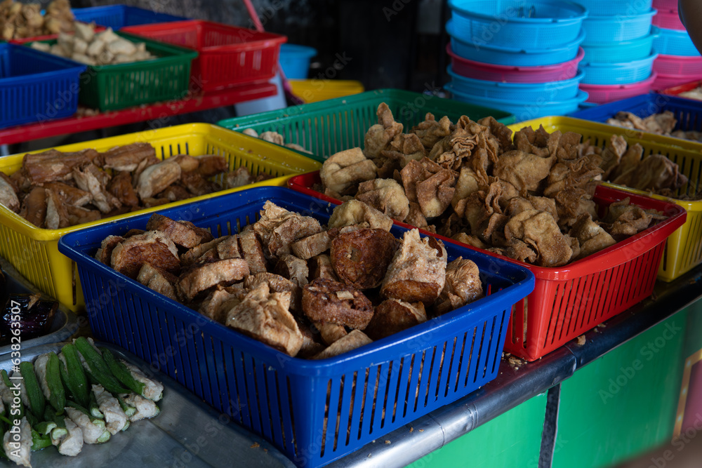 Variety of yong tau fu or stuffed tofu, popular Chinese food in ...