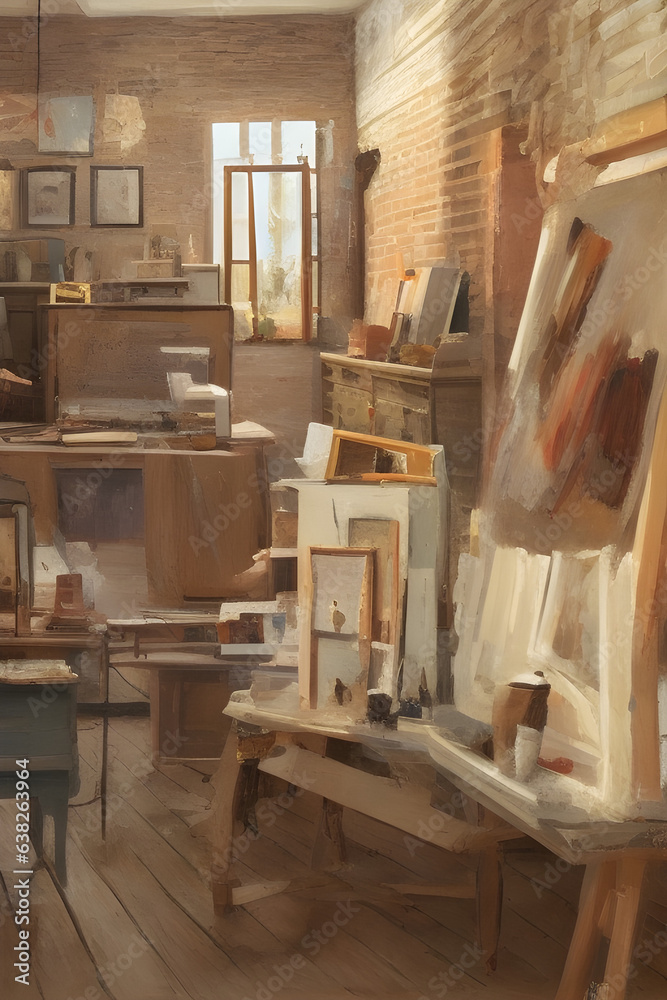 Old European style painters atelier. An artist's atelier, craft room ...