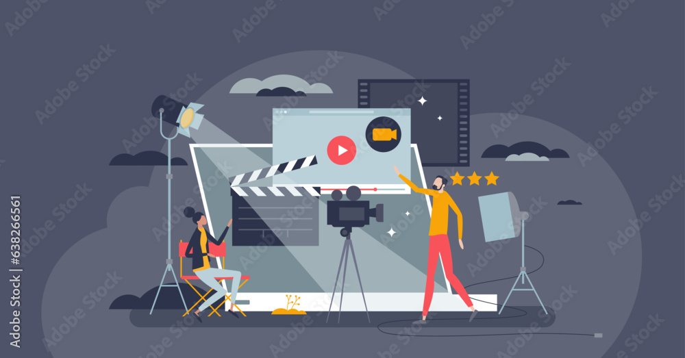 Video production and movie record process in studio tiny person concept ...