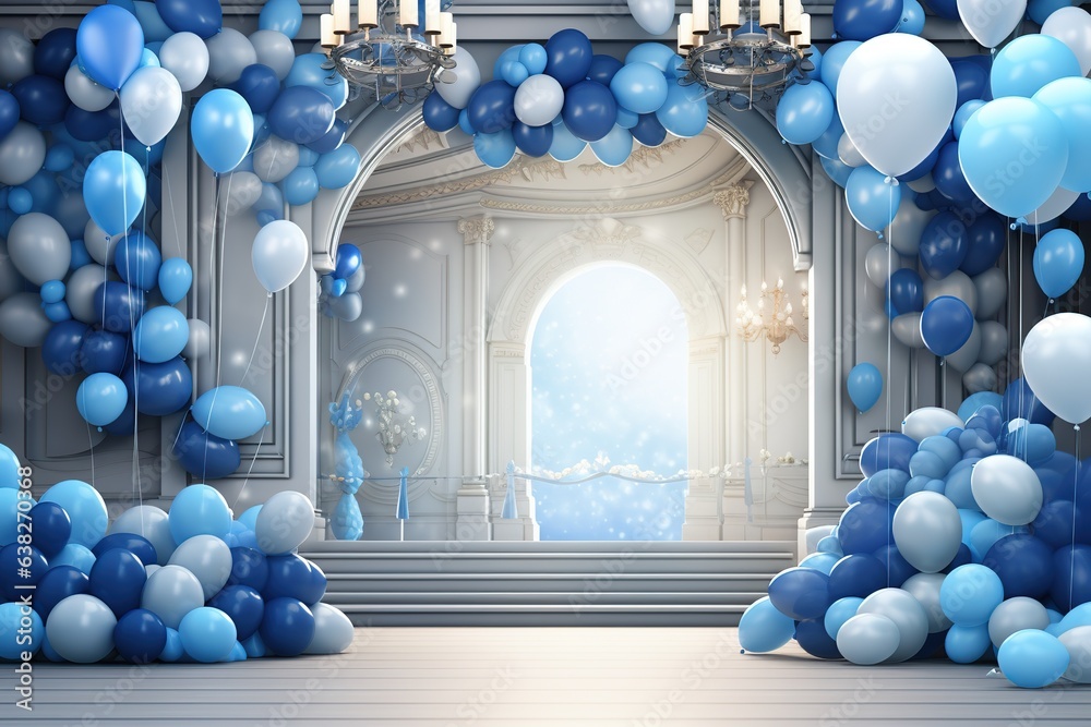 Boys party birthday 3d backdrop, in the style of Blue Boy party ...
