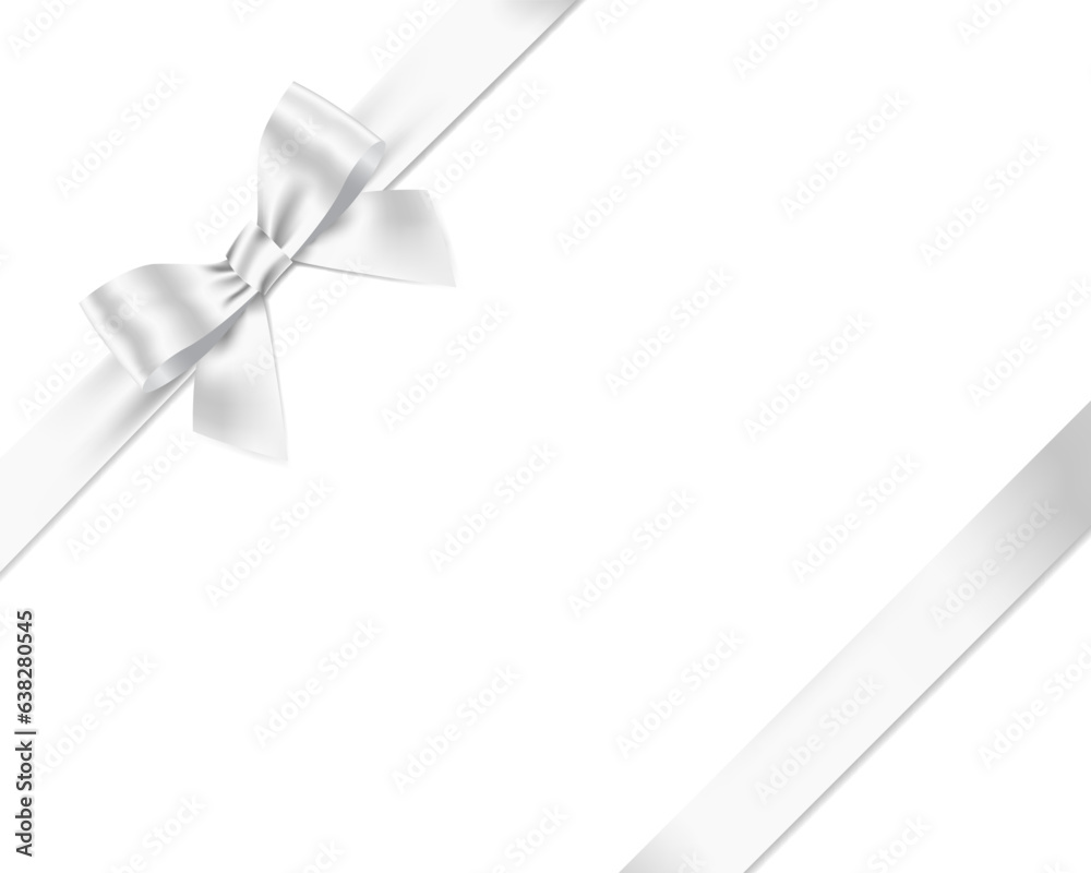 White Ribbon Bow Realistic shiny satin with shadow place on corner of ...