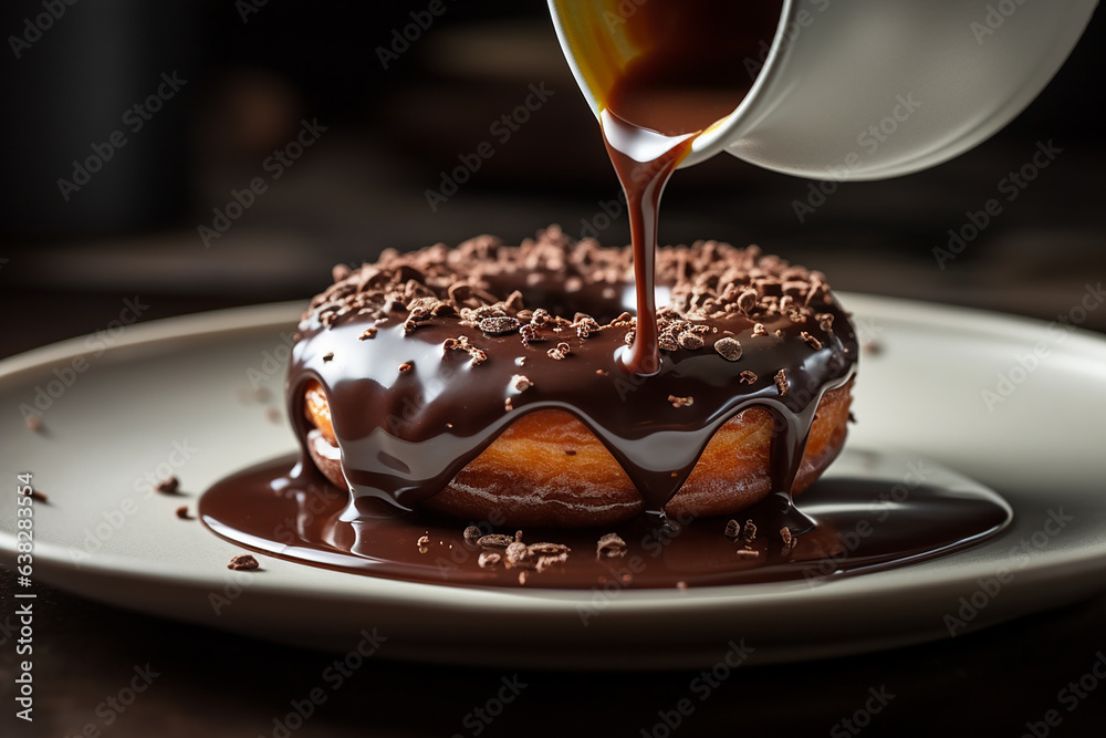 Donut with flow of chocolate sauce and topping , A Food and bakery ...