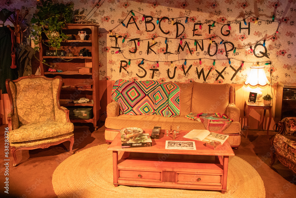 Stranger Things Series movies living room house interior with Alphabet ...