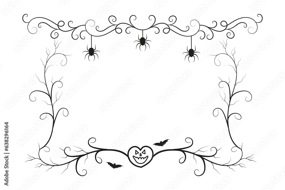 Halloween flourish wilds swirls Square Border frame, witch creepy scary ...