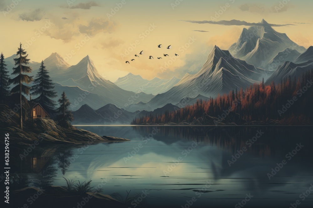 Beautiful album cover design of calm mountain and lake concept ...