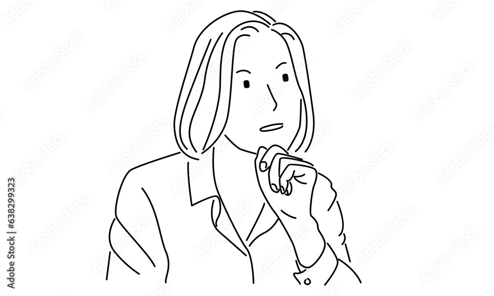 line art of worried woman thinking Stock Vector | Adobe Stock