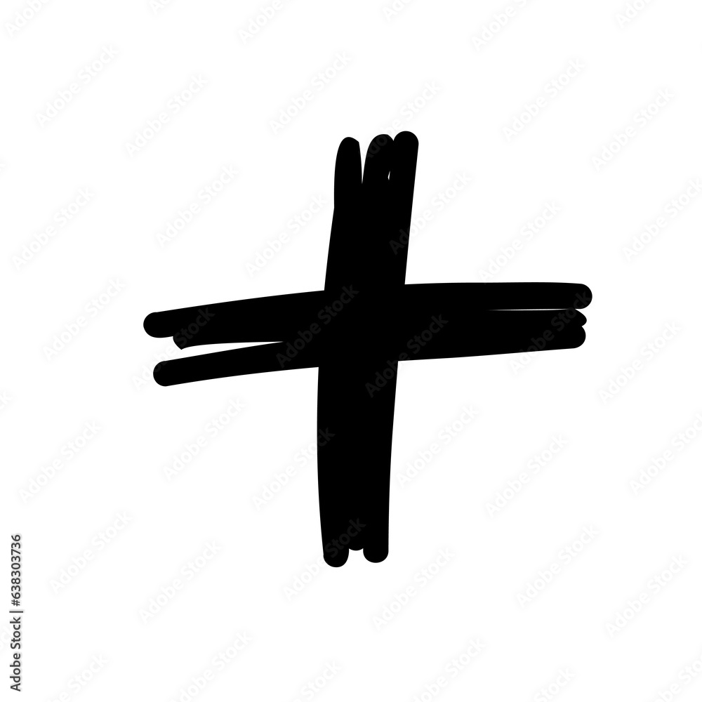 Math symbol plus brush stroke in doodle brush hand drawn style isolated ...