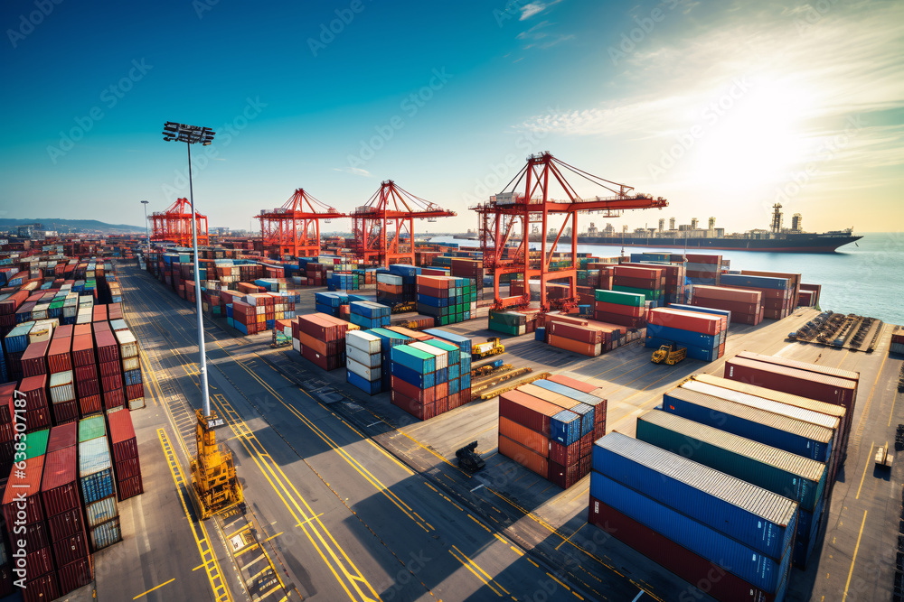 Busy Shipping Port with Containers Ships and Ongoing Global Supply ...