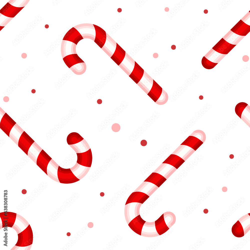 Christmas candy cane dot seamless pattern flat. Cartoon white red ...