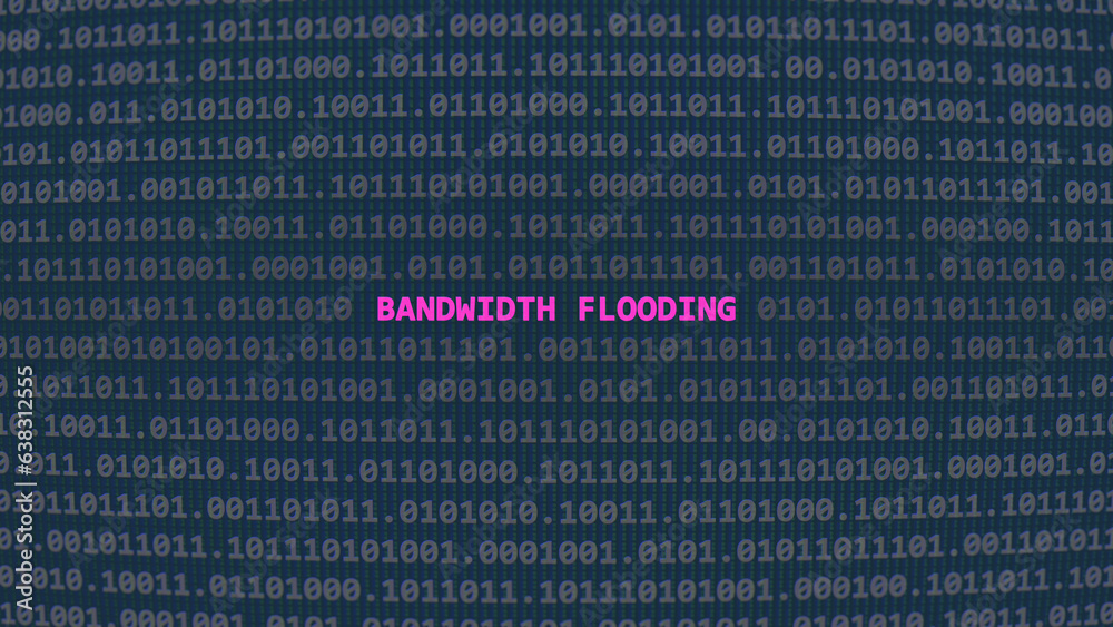 Cyber attack bandwidth flooding. Vulnerability text in binary system ascii art style, code on ...