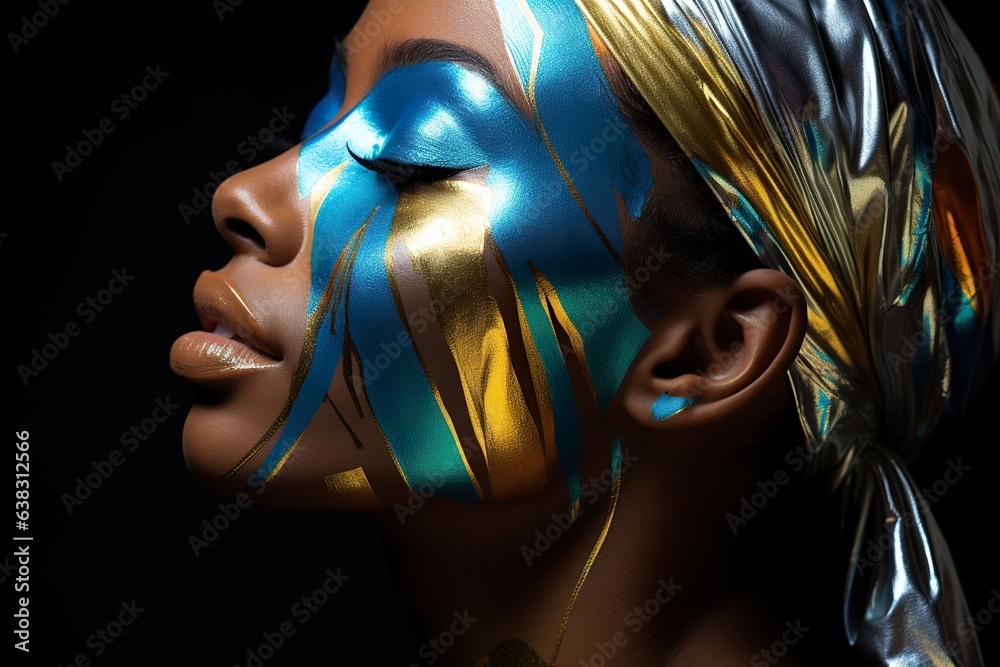 Maxim Model digital makeup art on skin, in the style of chrome ...