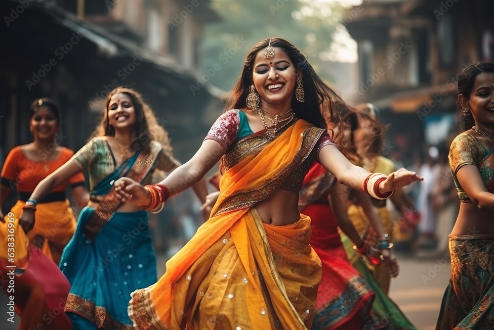 Indian women dancing on the streets in traditional dresses Stock Photo ...