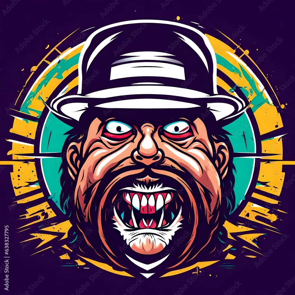 A logo for a business or sports team featuring a fictional caricature ...