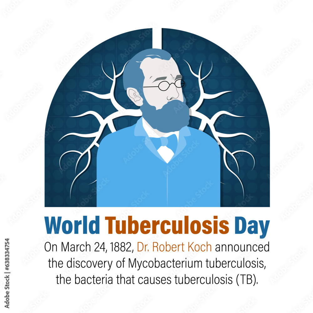 World Tuberculosis Day poster with Dr Robert Koch and blue Lung ...
