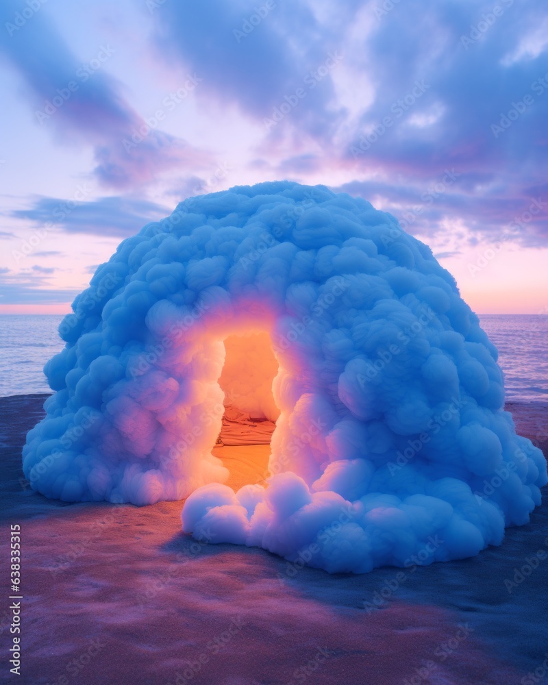 Futuristic beautiful portrait of a iglo in a surreal dreamy cloud punk ...