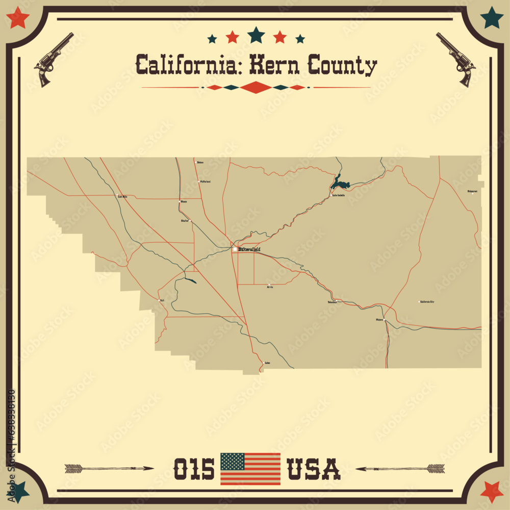 Large and accurate map of Kern County, California, USA with vintage ...