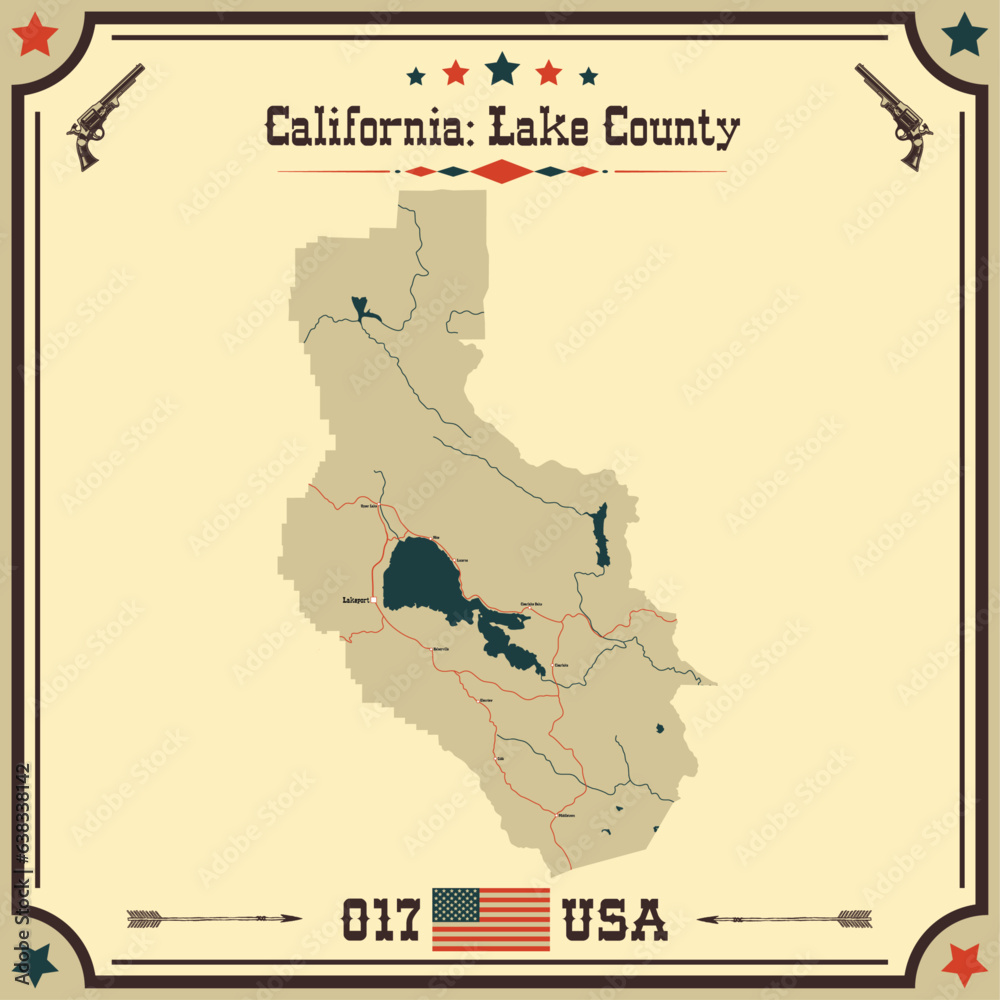 Poster Large and accurate map of Lake County, California, USA with ...