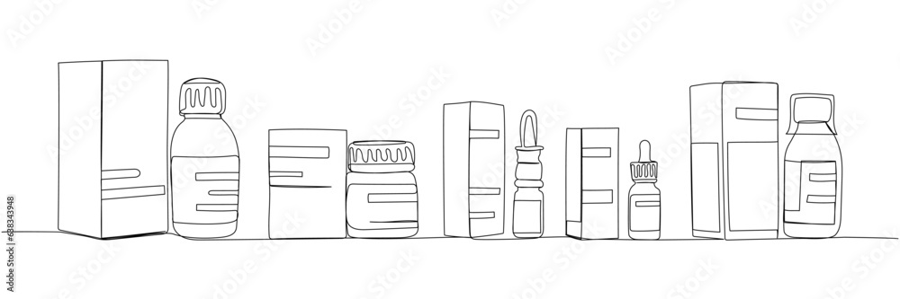 Medicine set. Spray, drops, cough syrup, constipation syrup, herbal ...