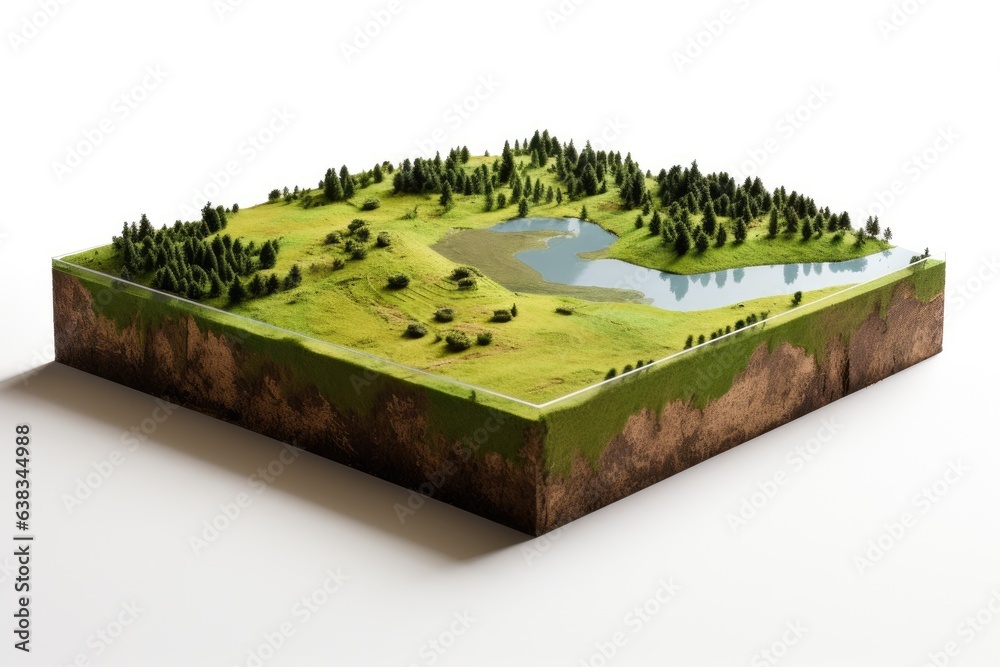 3D model cross section of land and river See the soil layers, rock ...