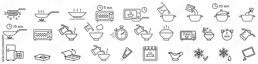 Ready to eat food package line icons. Vector outline illustration with ...