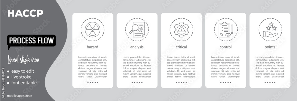 Vetor de HACCP mobile app screenfor hazard analysis and critical ...