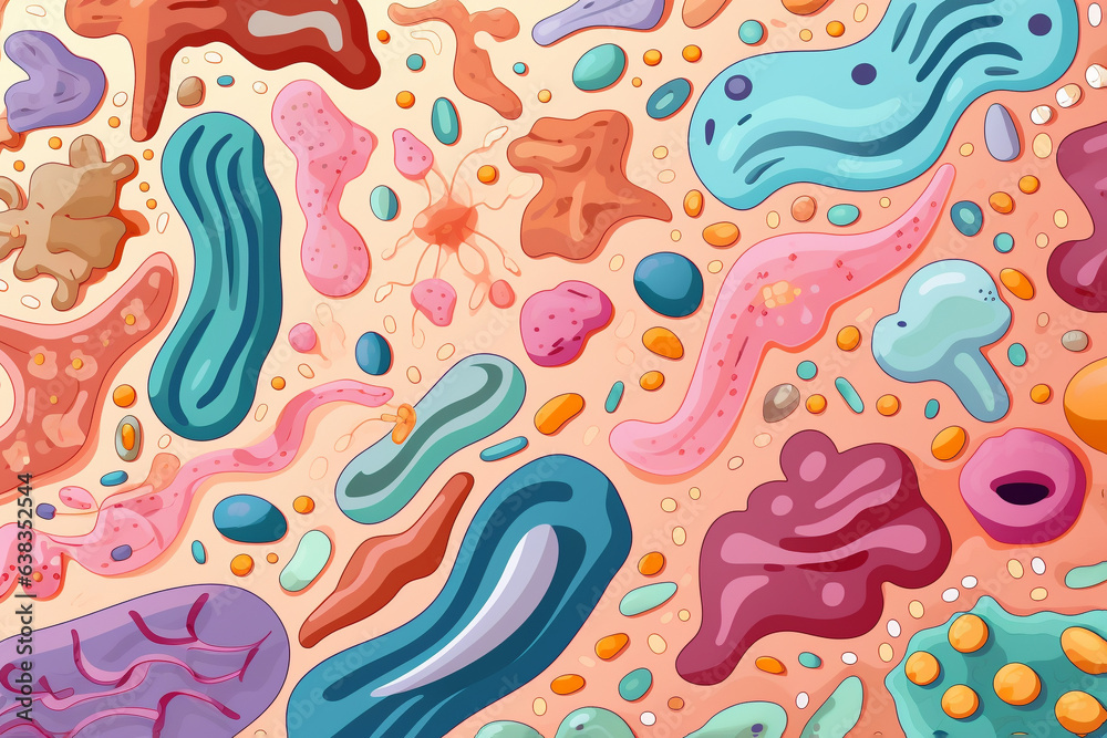 Flat doodle style illustration of gut microbiome, bacterias Stock ...